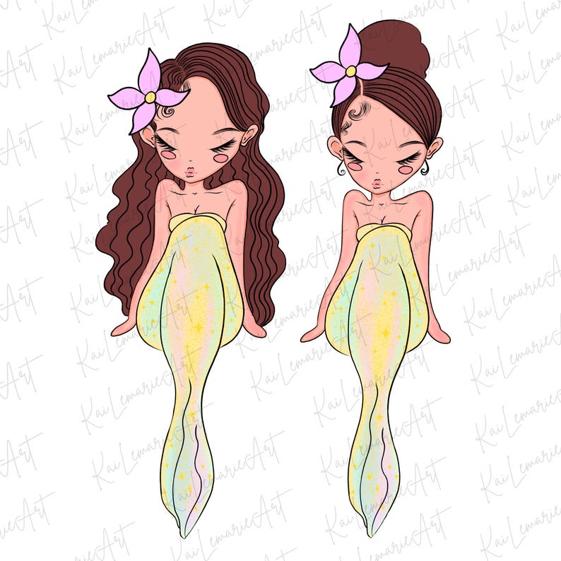 Ethnic Mermaid Clip Art: Hand-drawn Afro Mermaid Illustrations (PNG ...