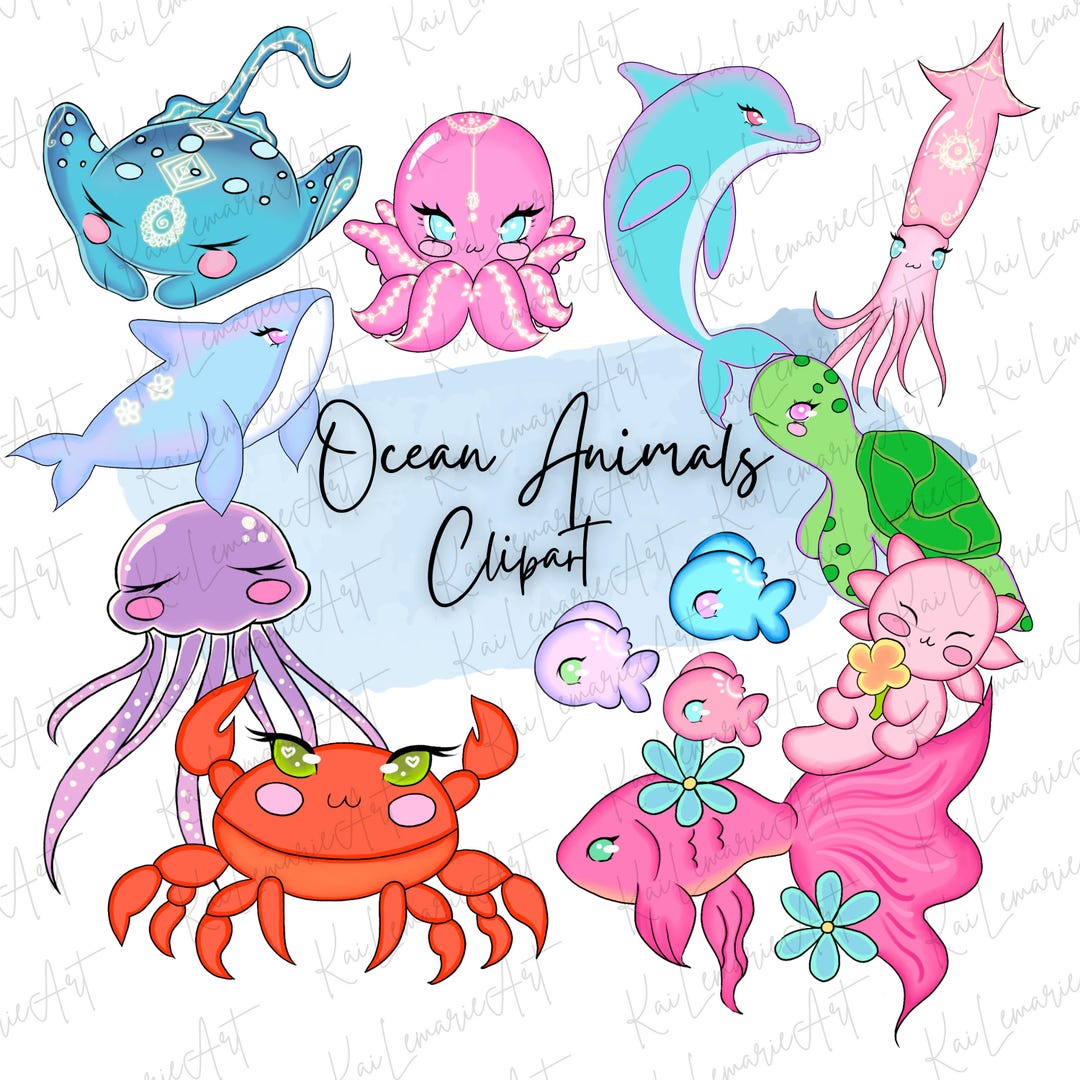 Underwater Sea Animals Clipart | Hand-drawn Ocean Creatures for ...