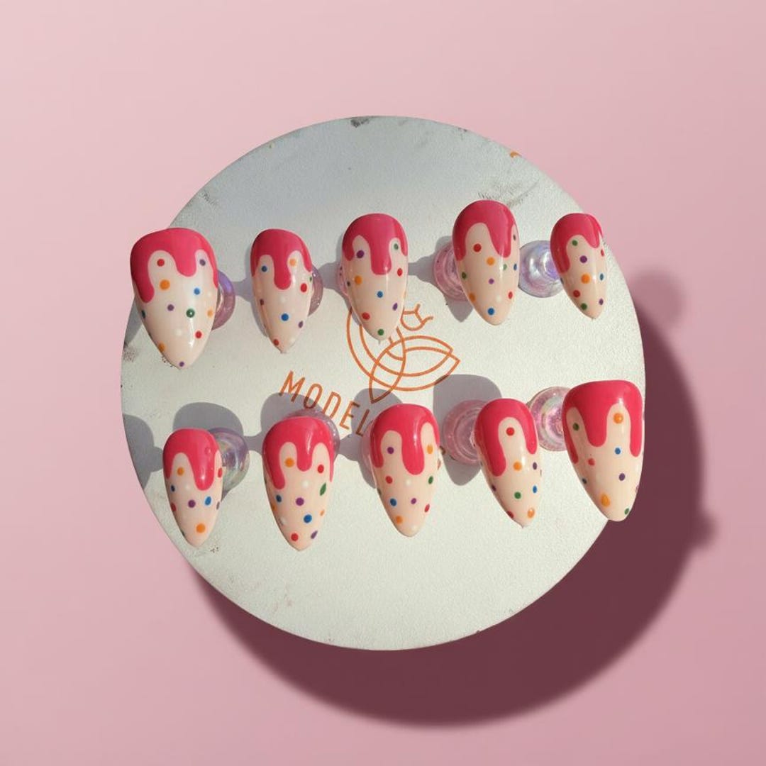 Pink Drip Sprinkle Press-on Nails – Fun Dessert Inspired Set - Etsy
