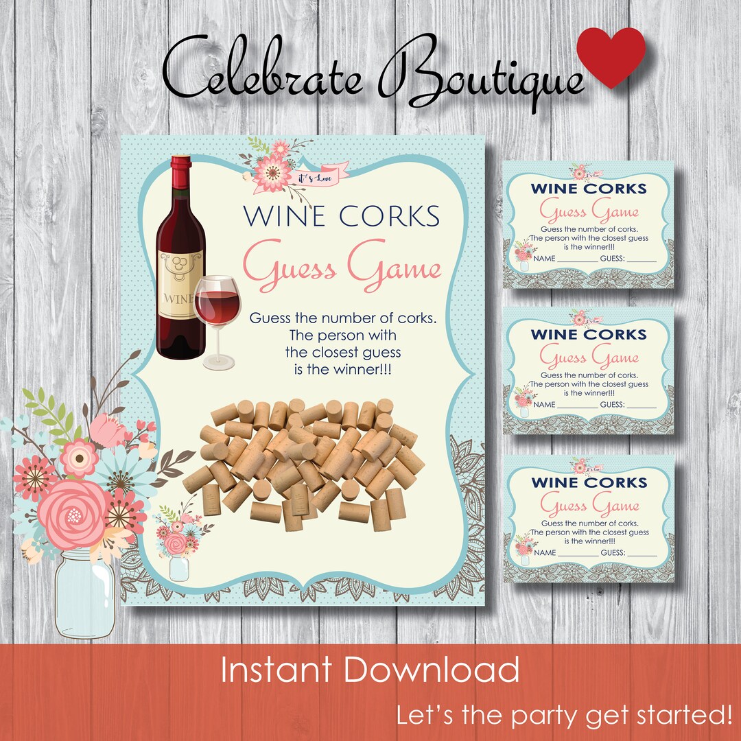 Wine Corks Game Bridal Shower Flowers Theme Bachelorette - Etsy