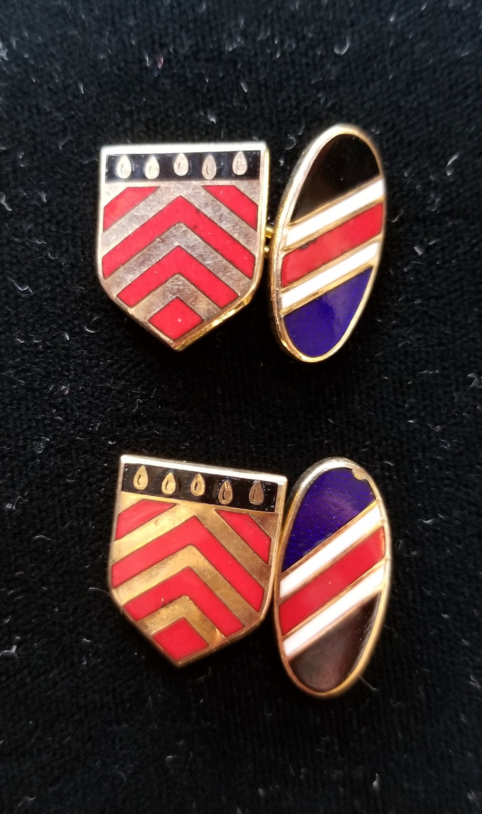 Vintage Enamel Enameled Gold Tone Cufflink Cuff Links Oval Diagonal ...