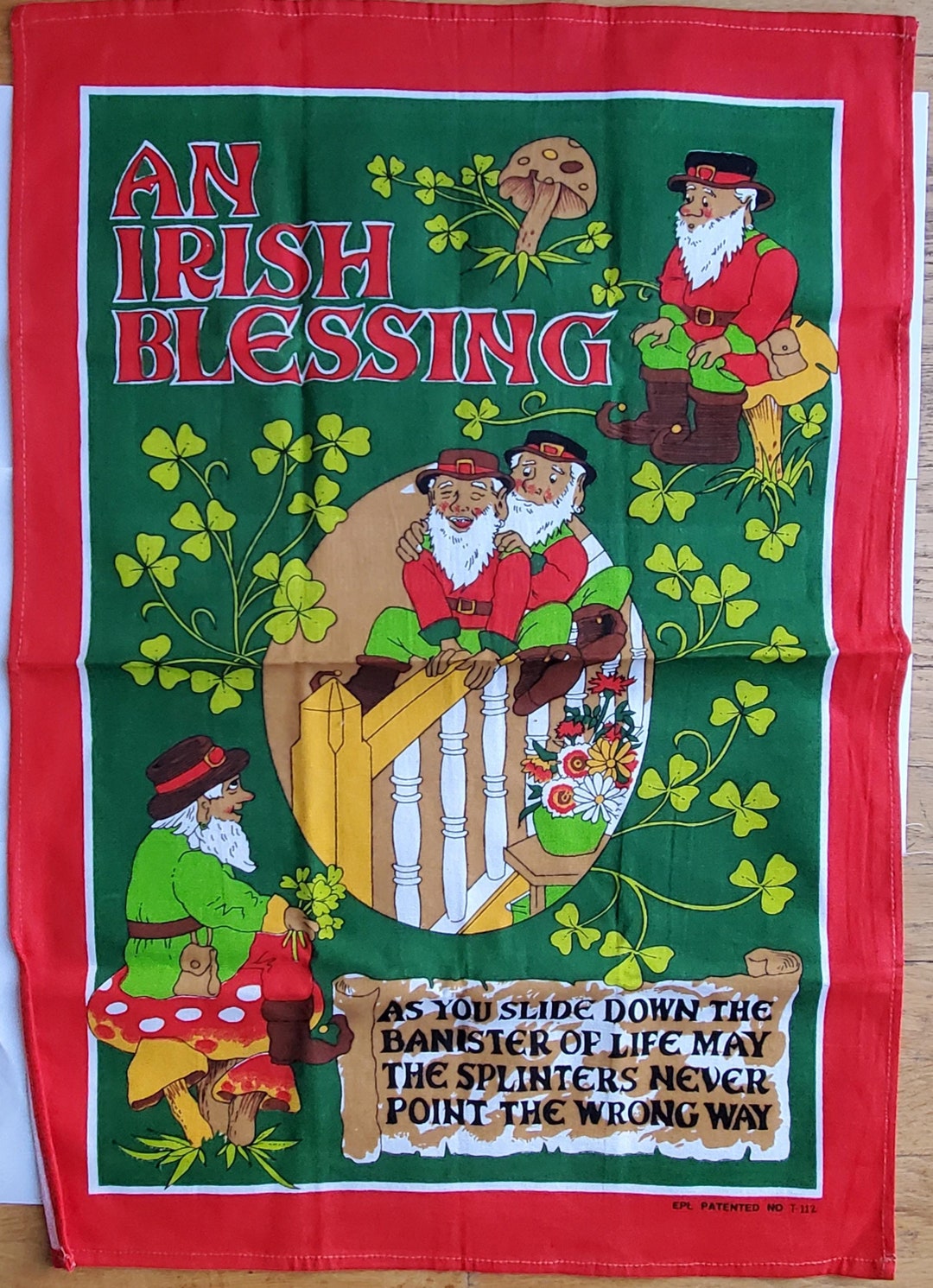 Vintage New an Irish Blessing 100% Cotton Kitchen Tea Towel Leprechaun ...