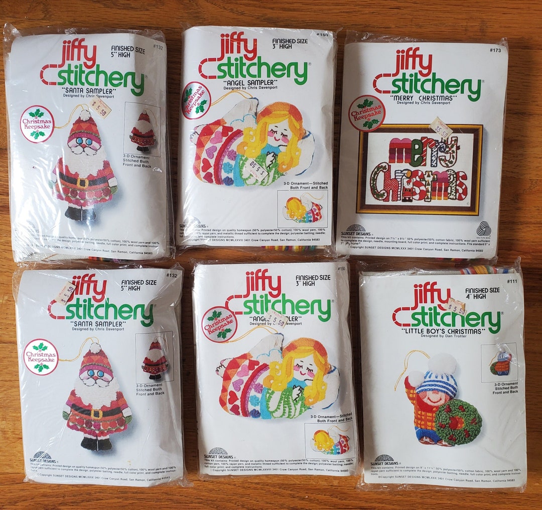 Vintage New NIP Jiffy Stitchery Crewel Embroidery 3D Ornament Kit Merry ...
