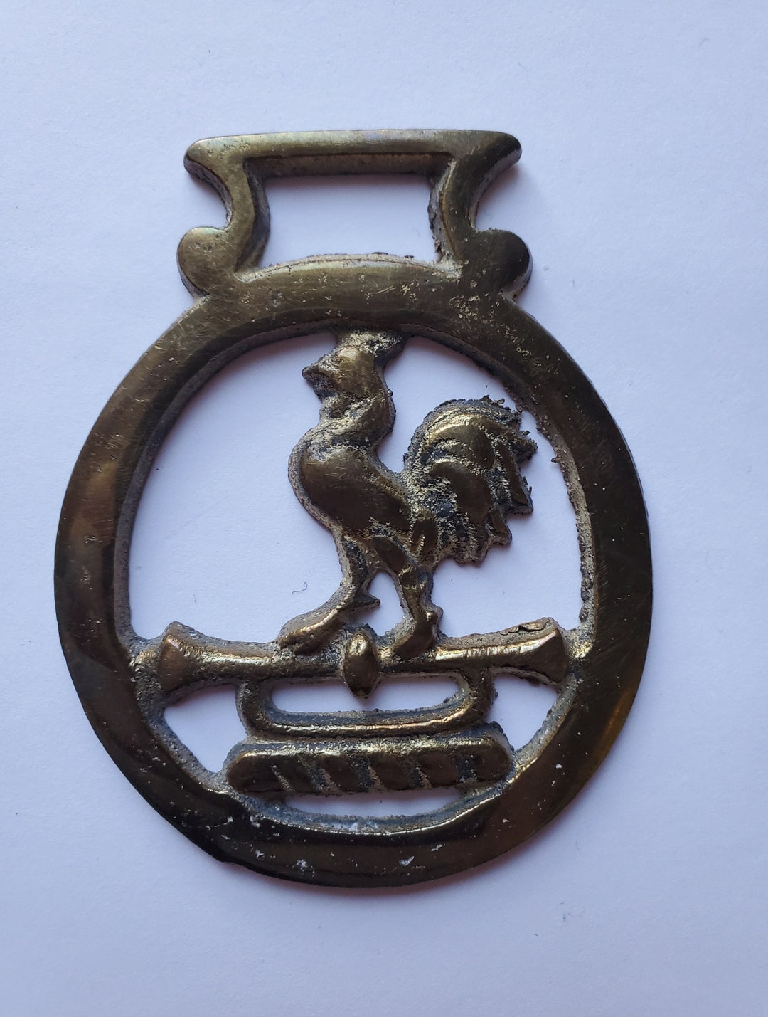 Vintage EUC Rooster Cockerel Poulet Check Horse Brass Medallion French ...