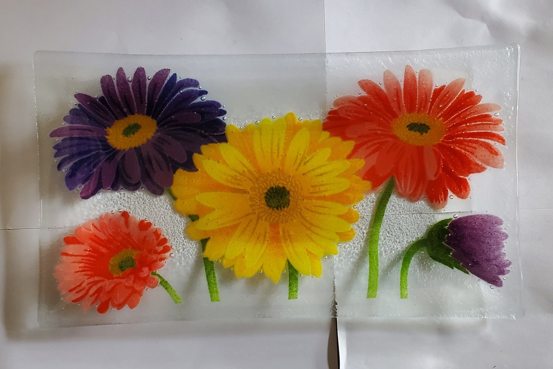 Vintage EUC Peggy Karr Gerber Daisy Floral Bouquet Fused Glass ...