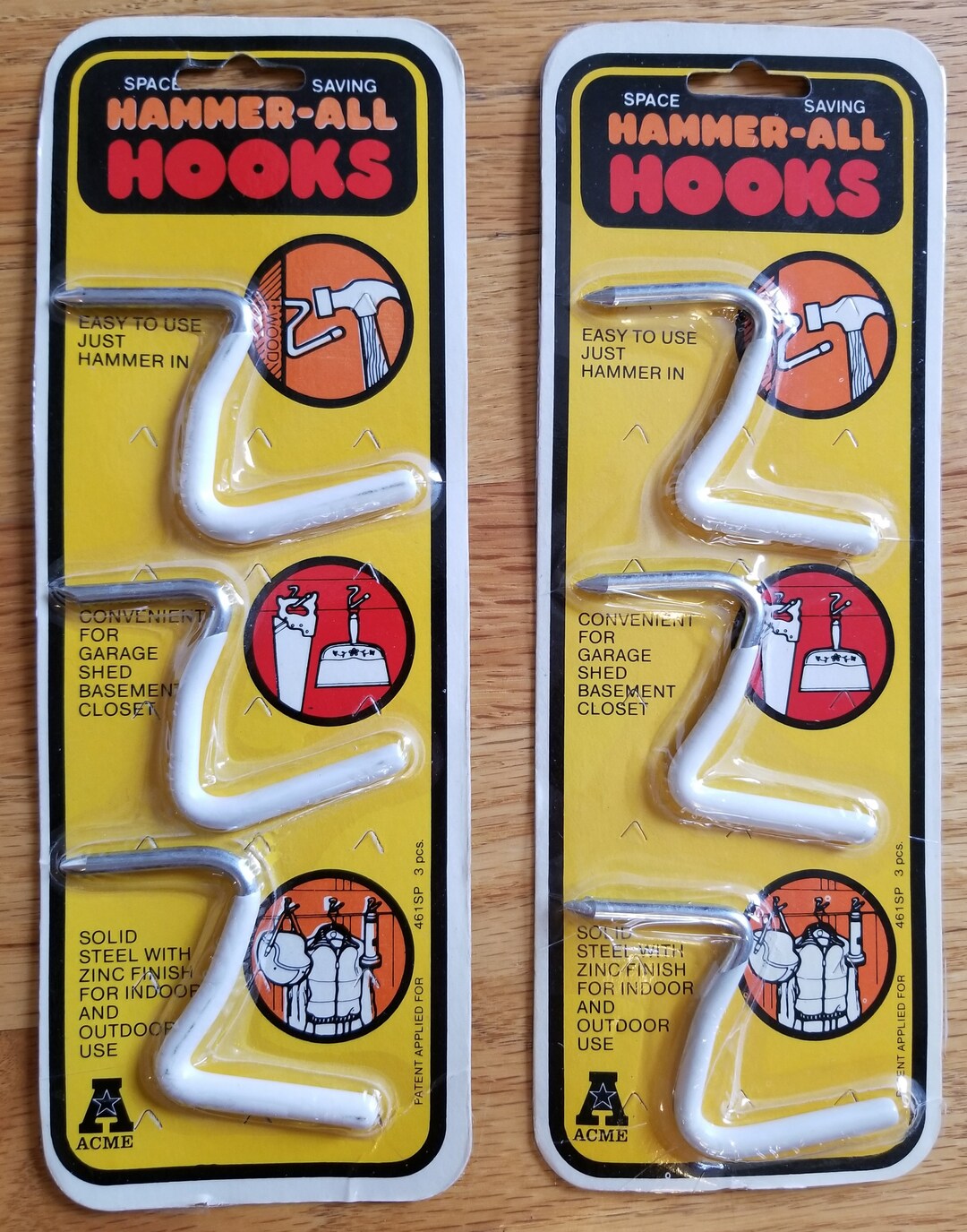 Vintage New NIP Pair ACME Hammer-all Hooks Set Vinyl Coated Solid Steel ...