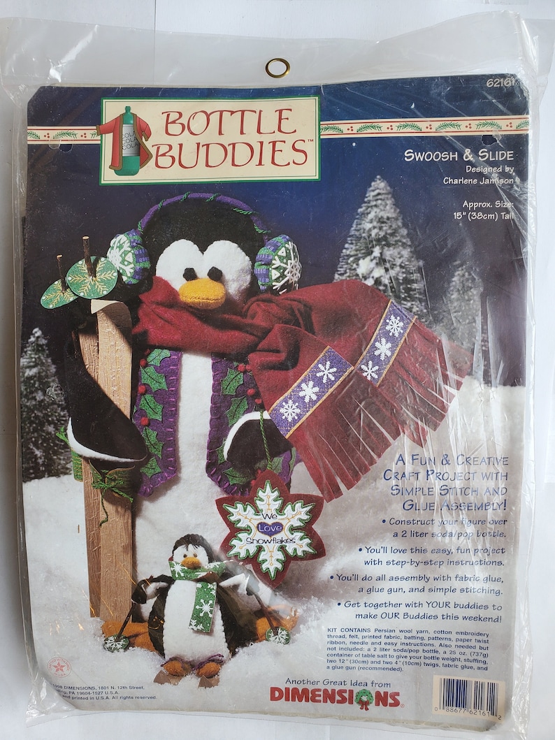 Vintage New NIP Dimensions Swoosh & Slide Penguin Bottle Buddies Felt ...