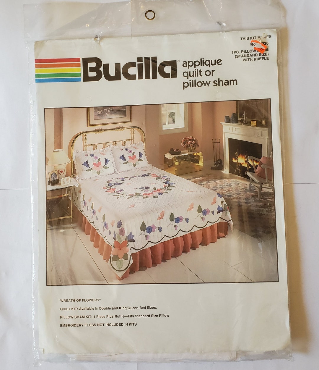 Vintage New NIP Bucilla Wreath of Flowers Quilt Applique Pillow Sham ...