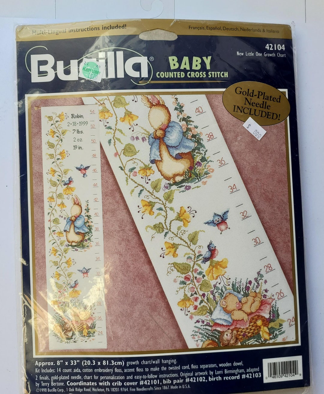 Vintage New NIP Bucilla Baby New Little One Growth Chart Cross Stitch ...