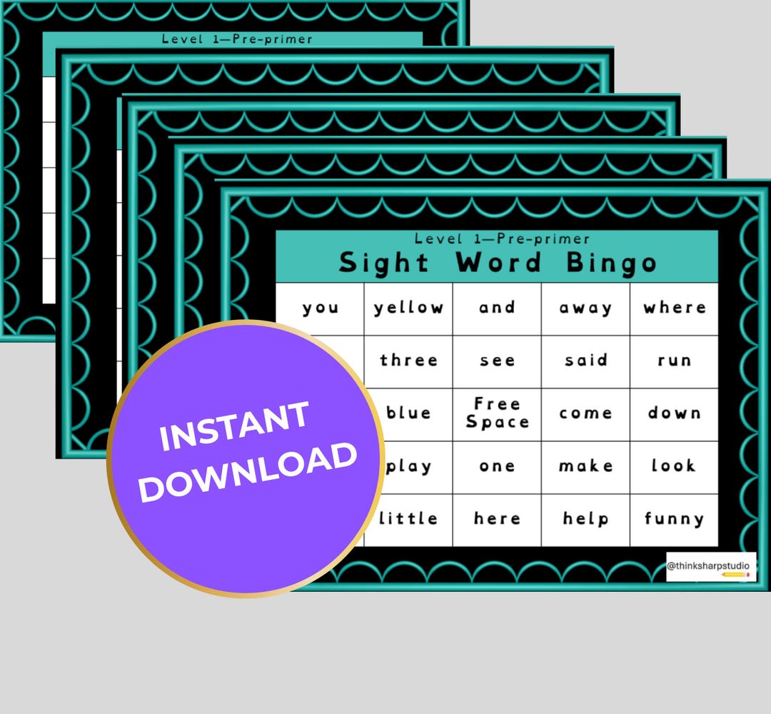 Sight Words Level 1 Dolch Kindergarten--21 Varied Bingo Cards, Calling ...
