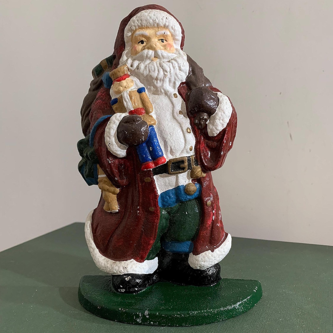 Cast Iron Santa Claus Door Stop — Vintage Hand-painted Christmas ...