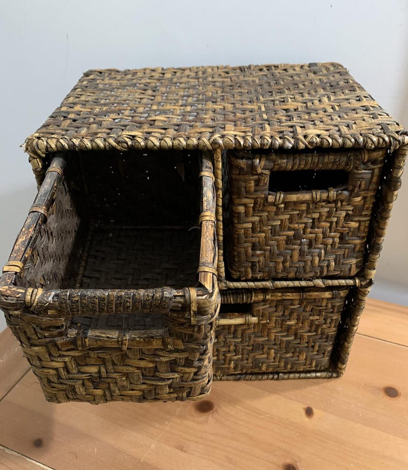 Boho Storage - Vintage 80s/90s - Rattan Organizer - 3 Drawers - Etsy