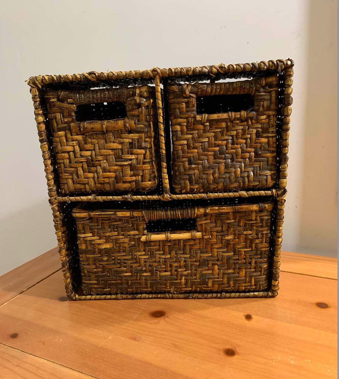 Boho Storage - Vintage 80s/90s - Rattan Organizer - 3 Drawers - Etsy