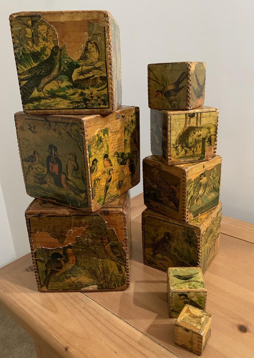 C.1880s Antique Toy Stacking & Nesting Boxes - “who Killed Cock Robin ...