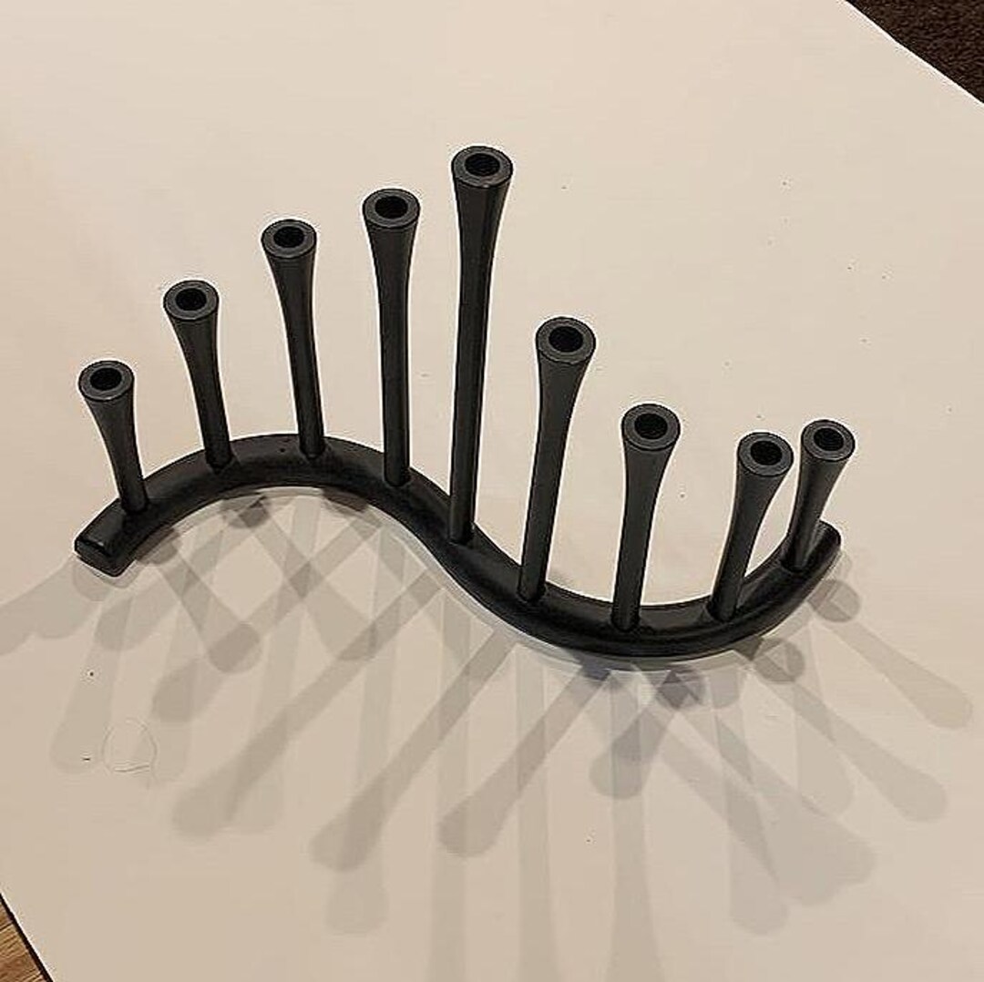 Black Sculptural Metal Menorah in Wavy Minimalist Design, Vintage - Etsy