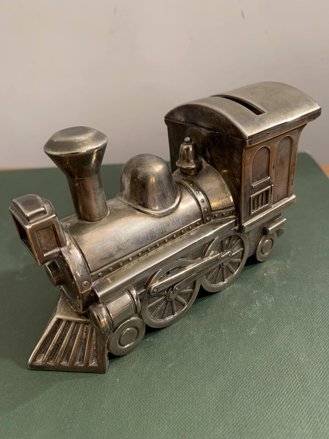 Vintage Godinger Silver Tone Train Coin Bank - Steam Locomotive Savings ...