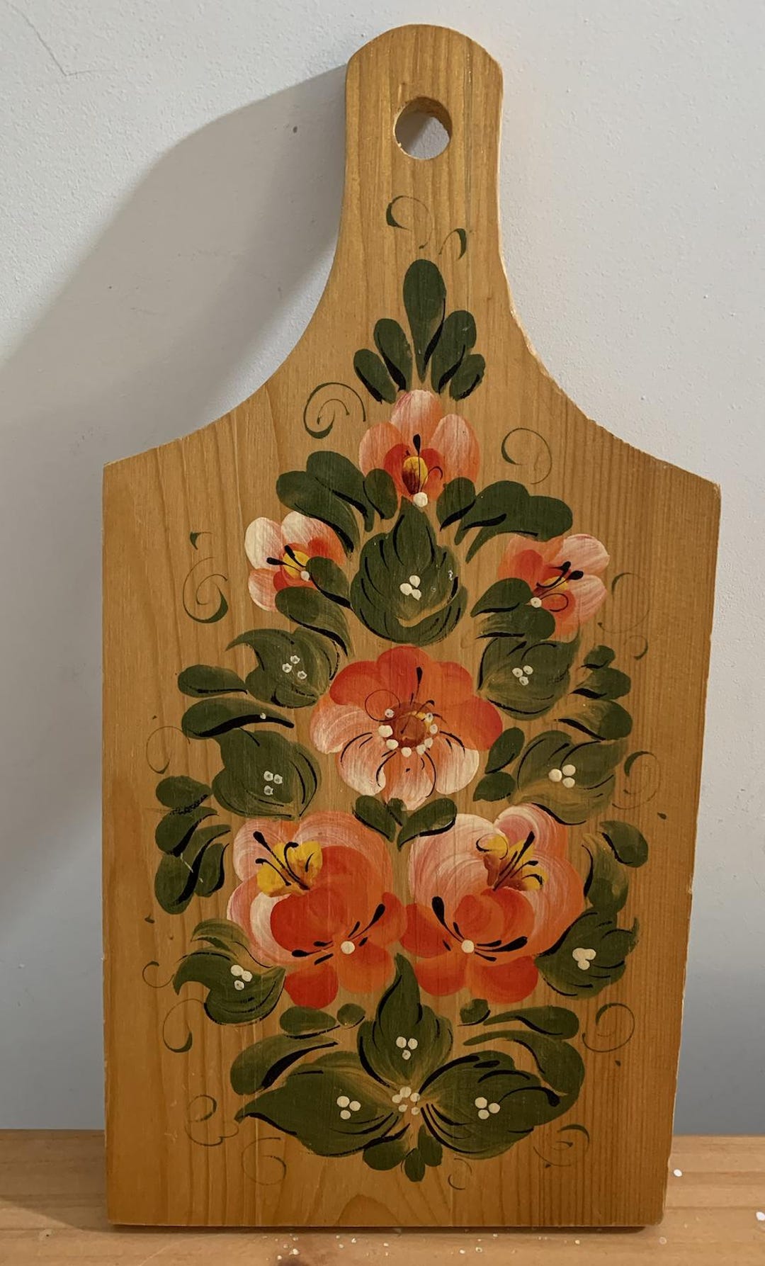 Mid-century Hand-painted Cutting Board - USSR Folk Art - Breadboard ...