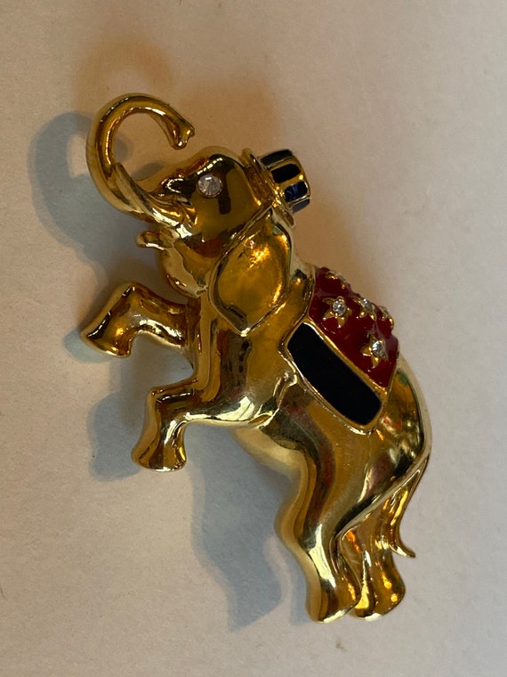 Vintage Monet Republican Elephant Red Blue Enamel wit… - Gem