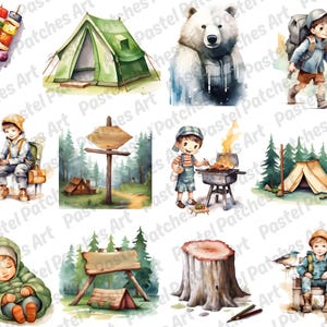 Kids Camping Watercolor Clipart, Summer Holiday, Cute Camper PNG ...