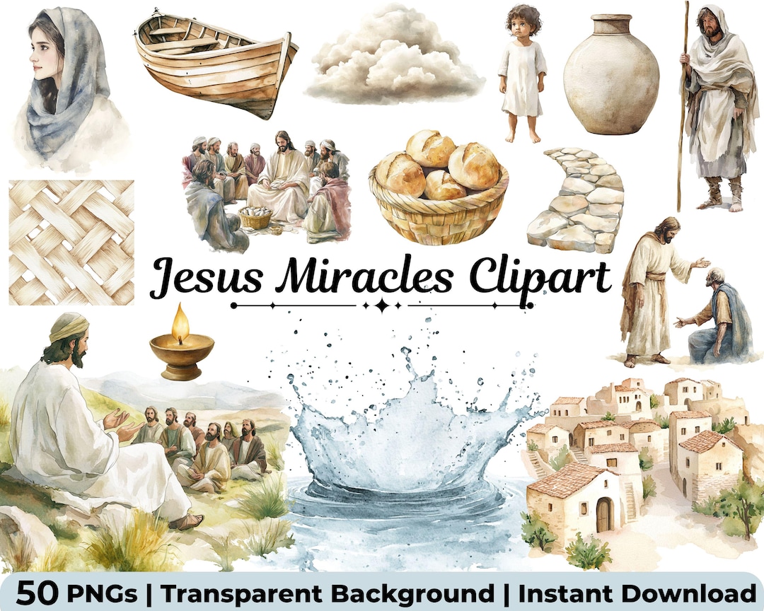 50 Jesus Miracles Clipart PNG | Bible Story Illustration Bundle ...