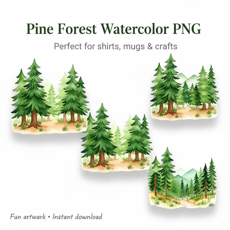 12 Watercolor Forest Tree Clipart PNG | Whimsical Woodland Pine Trees ...