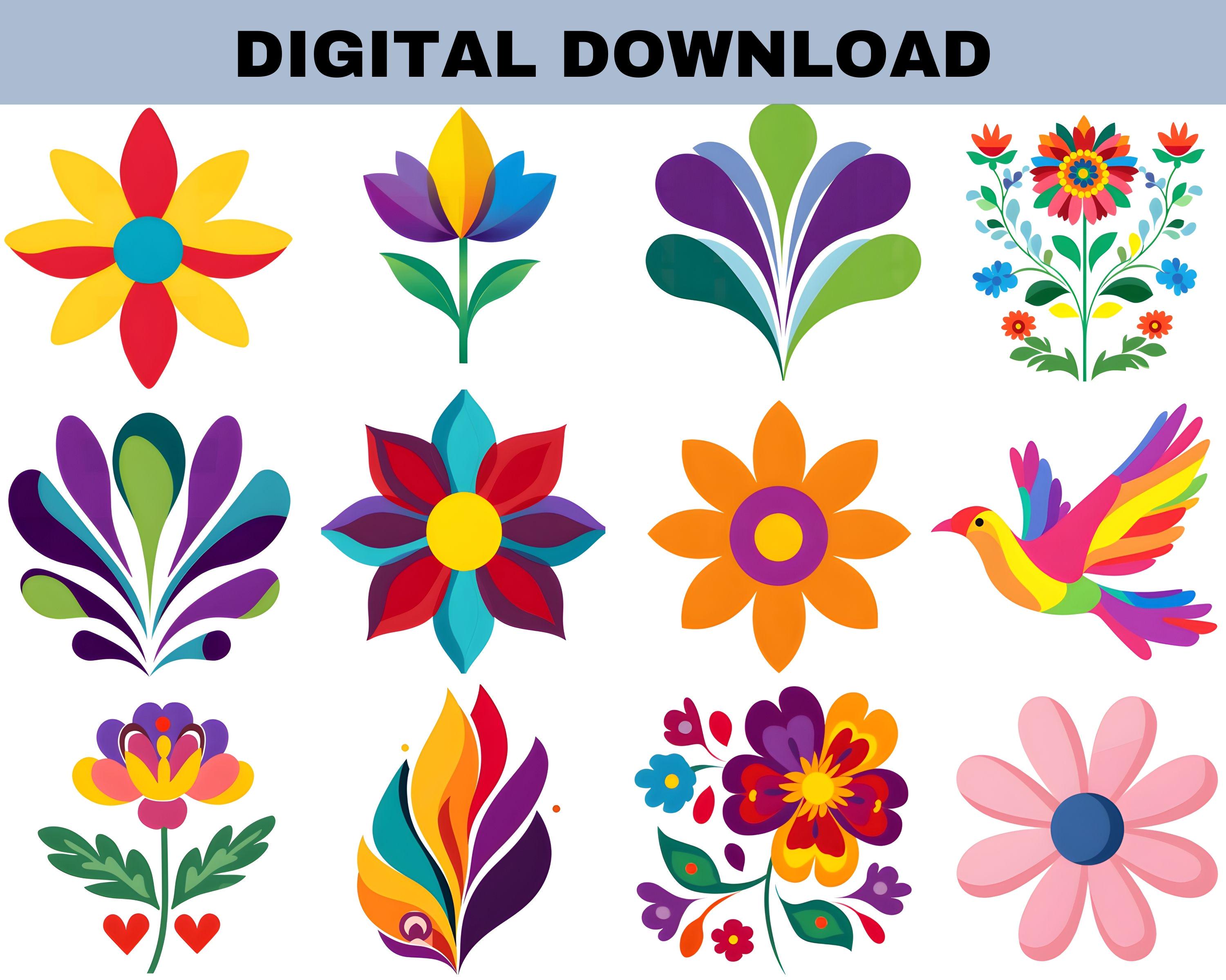 Otomi Mexican Clipart, Vibrant Fiesta Flowers, Otomi Animals Art ...