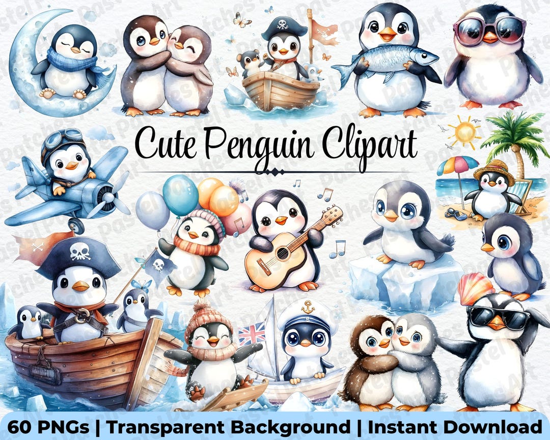 Cute Penguin Clipart, Winter Animal Clipart, Cute Antarctic Bird ...