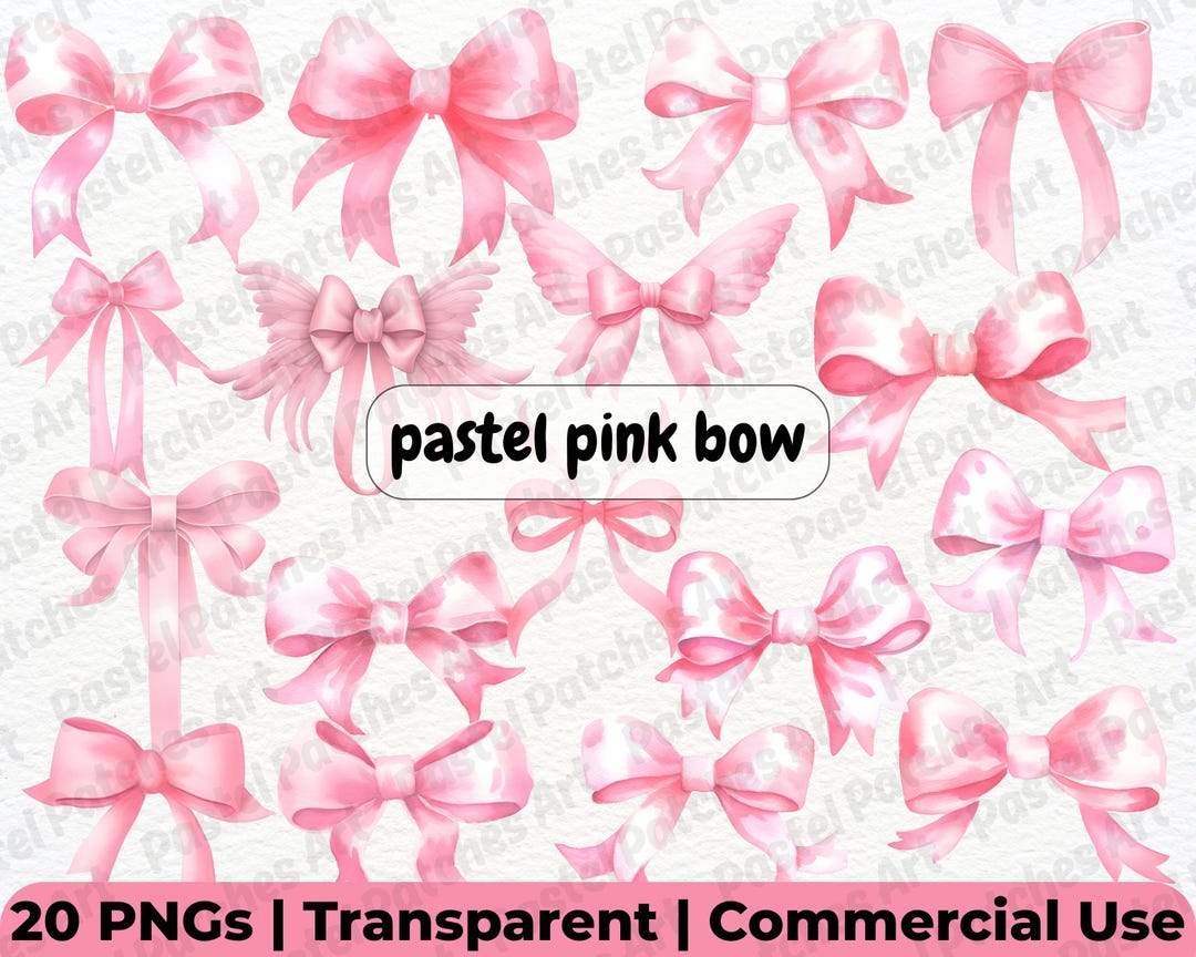 Watercolor Pastel Pink Bows Clipart PNG - Pastel Ribbon Bow, Silk Bow ...