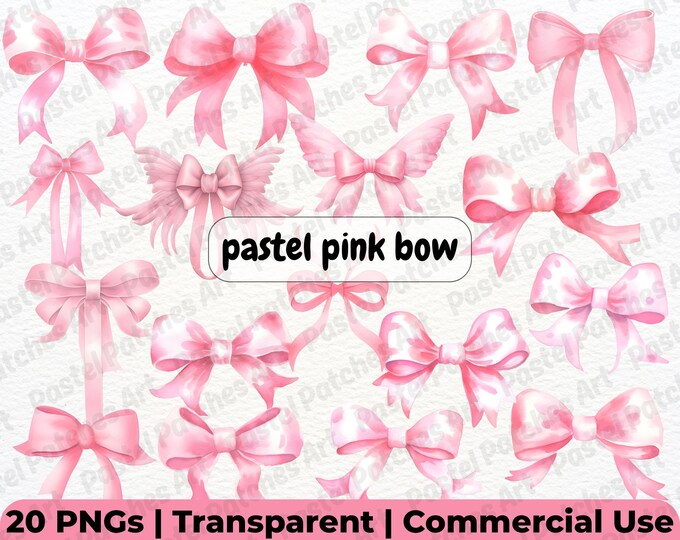 Watercolor Pastel Pink Bows Clipart PNG - 18 High Quality PNG - Pastel ...