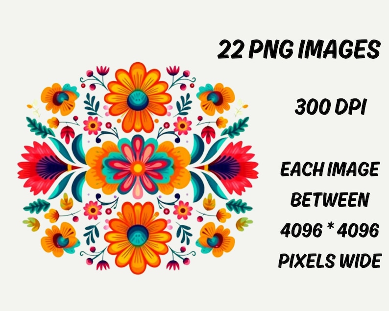 Mexican Fiesta Flowers Clipart, Vibrant Watercolor Otomi Floral ...