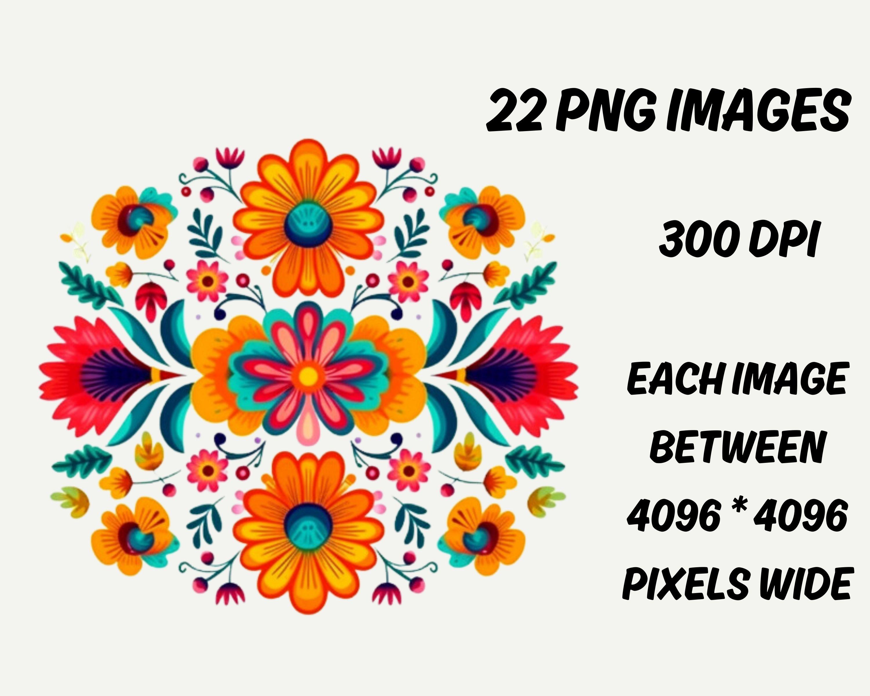 Mexican Fiesta Flowers Clipart, Vibrant Watercolor Otomi Floral ...