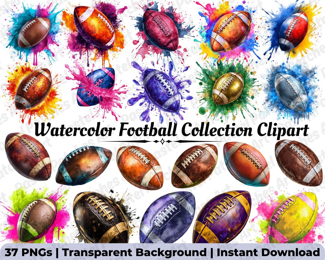 Watercolor Football Clipart Bundle • 35 Football PNG Collection for ...