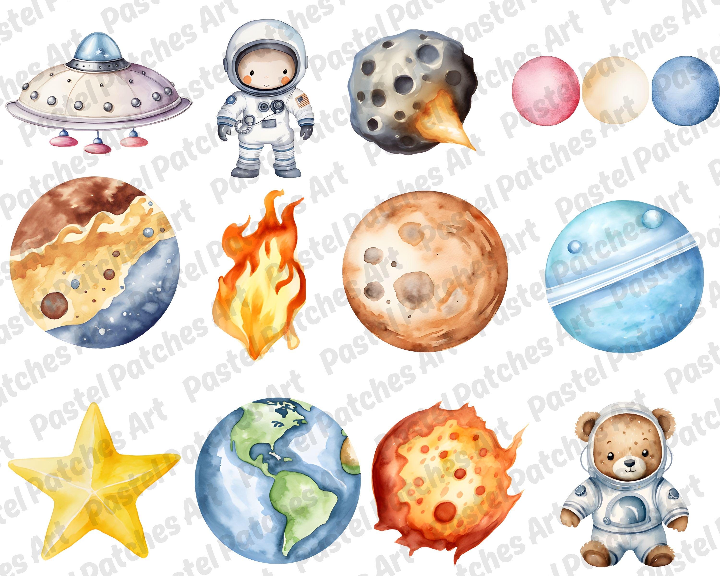 Cute Space Clipart - Watercolor Astronaut, Planets & Rockets - Outer ...