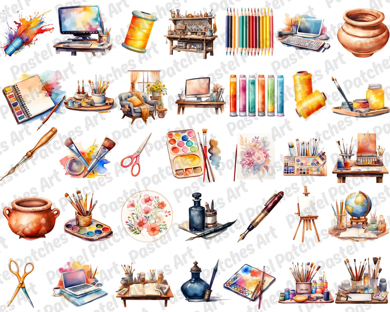 Art Supplies Clipart, Watercolor Paint Clipart, Artist Tools Clipart ...
