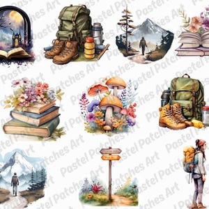 Hiking Clipart, Camping Clipart, Landscape Clipart, Hiker Clipart ...
