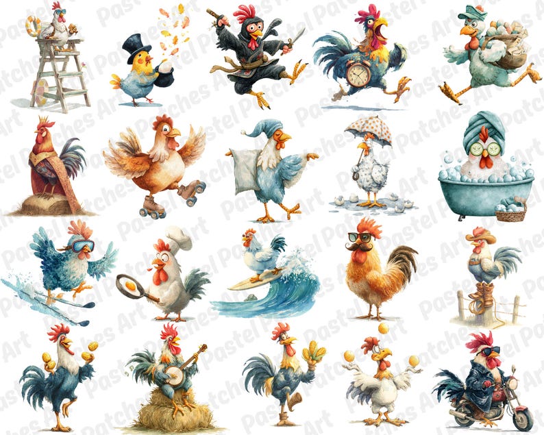 Funny and Quirky Chicken Clipart, Crazy Chicken Animal Png Bundle, DIY ...