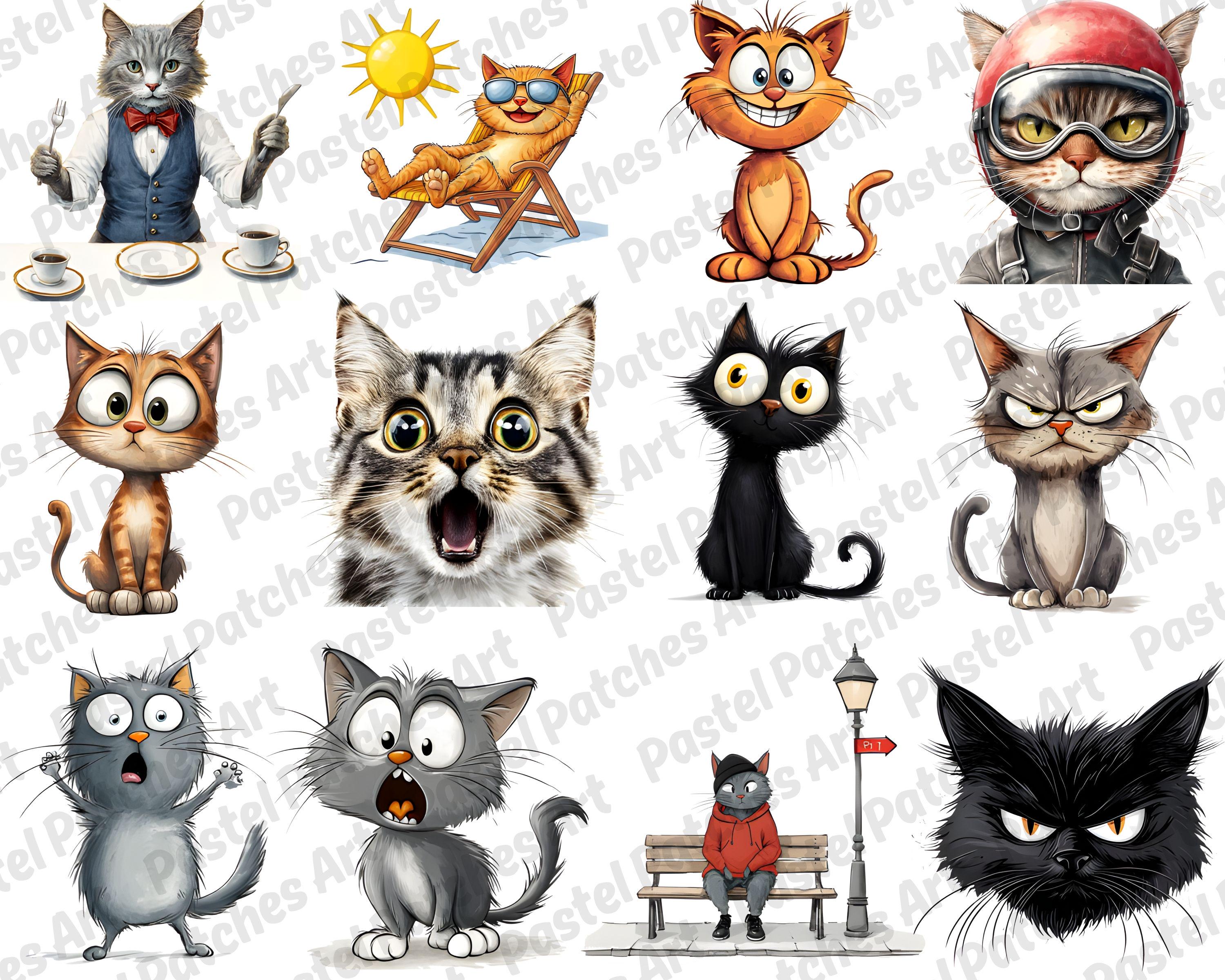 Funny Cat Clipart, Quirky Cute Cats Cartoon, Whimsical Kitten Graphics ...