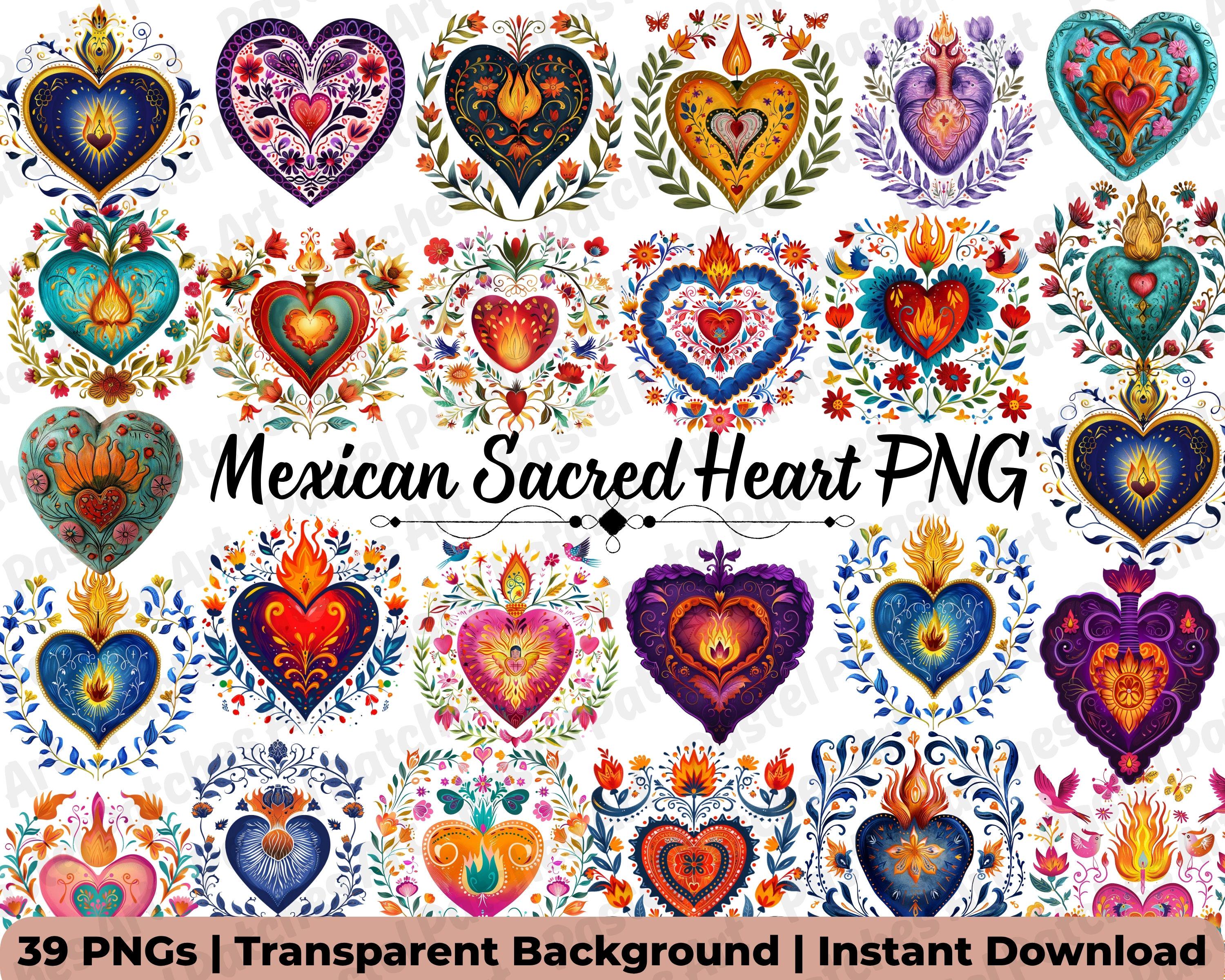 Mexican Sacred Heart PNG Bundle, 35+ Religious Clipart, Sacred Heart ...