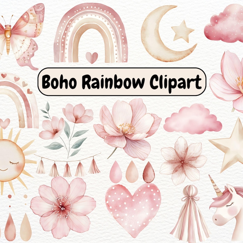 Boho Rainbow Sun Clip Art - Etsy