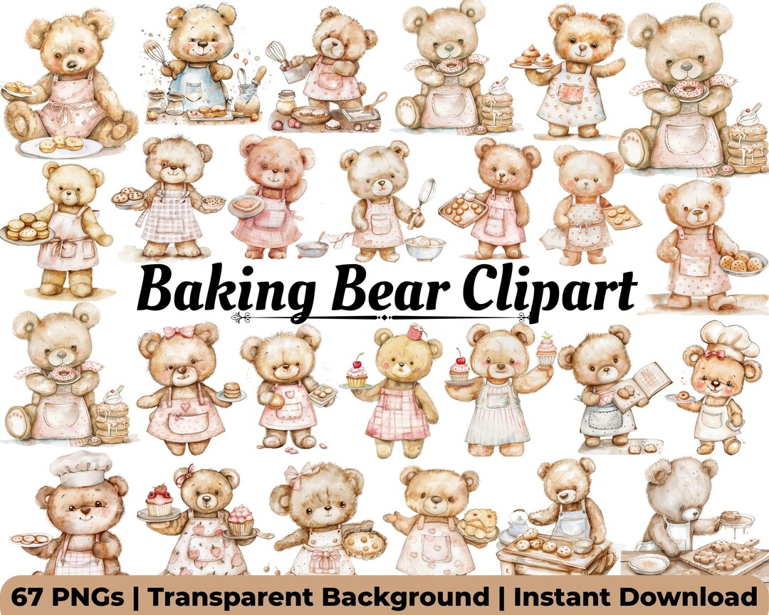 Baking Bear Clipart Bundle | 65+ Cute Baking Bear PNG Files for ...