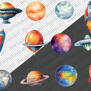 Space Clipart, Watercolor Astronaut With Cute Planets and Rockets ...