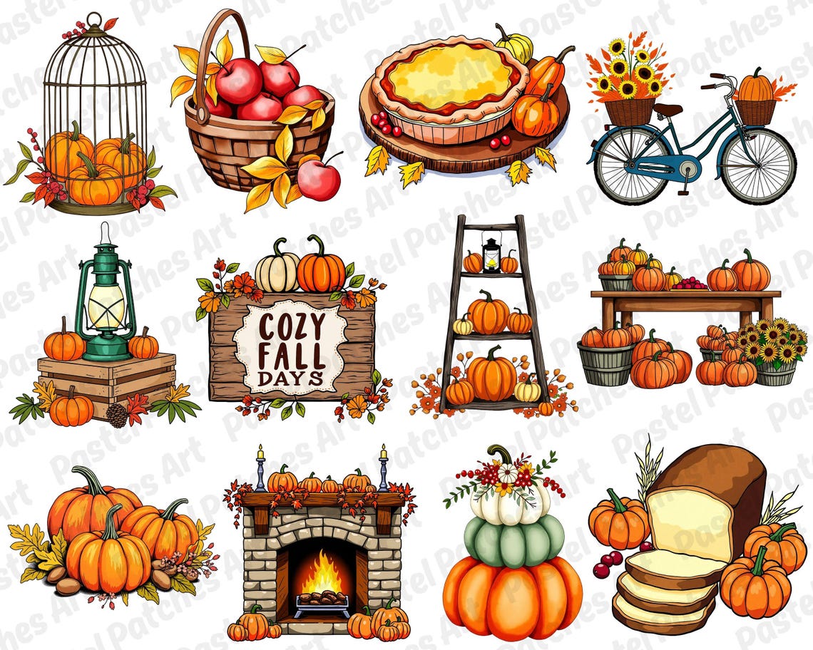 Cozy Autumn Clipart Bundle | Fall Autumn Clipart Pngs, Watercolor ...