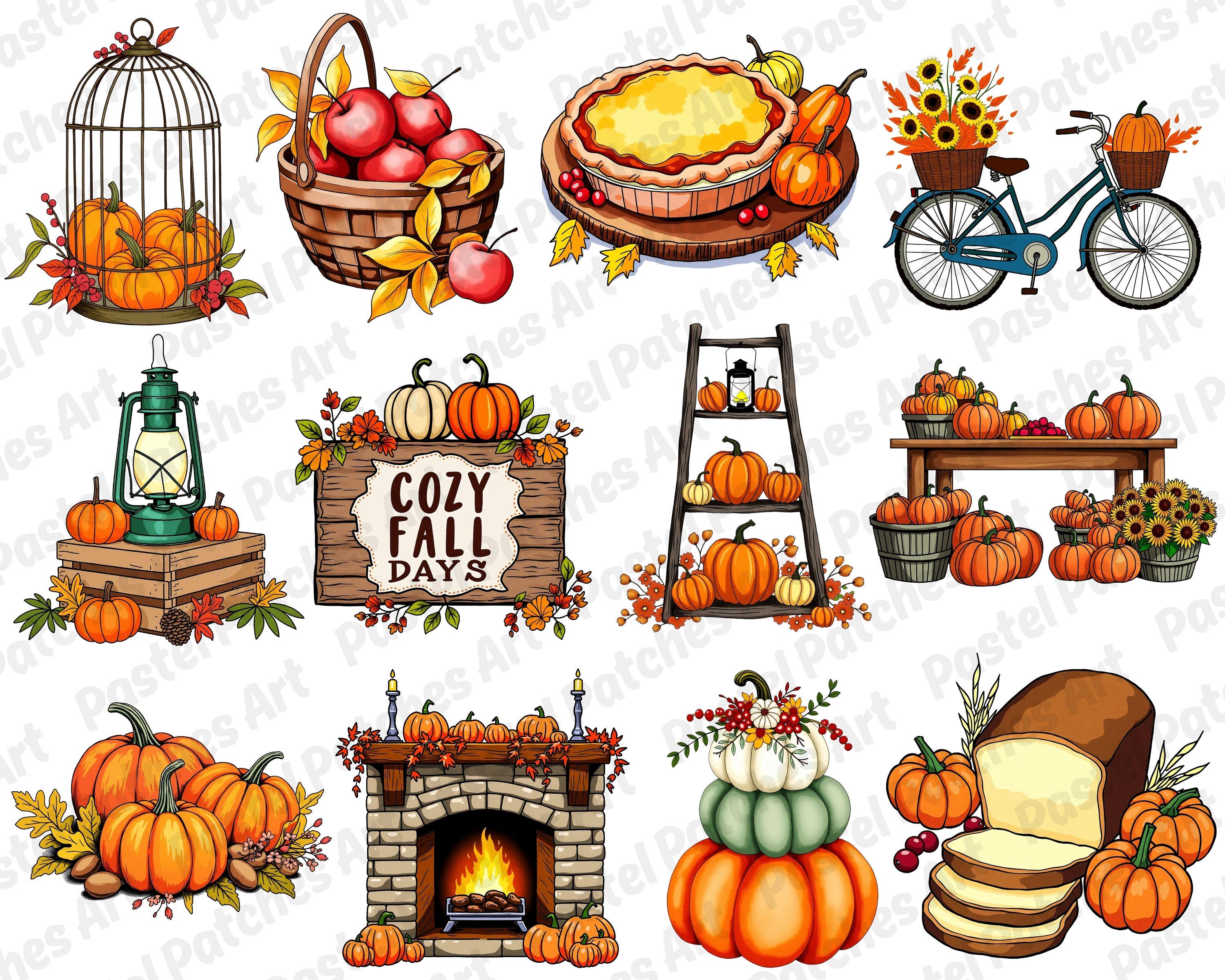 Cozy Autumn Clipart Bundle | Fall Autumn Clipart Pngs, Watercolor ...