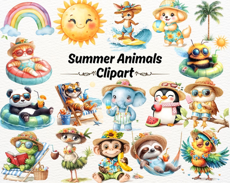 29 Summer Animals PNG Clipart – Cute Beach and Pool Party Graphics for ...