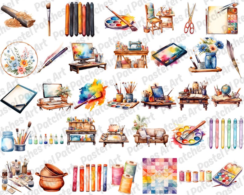 Art Supplies Clipart, Watercolor Paint Clipart, Artist Tools Clipart ...