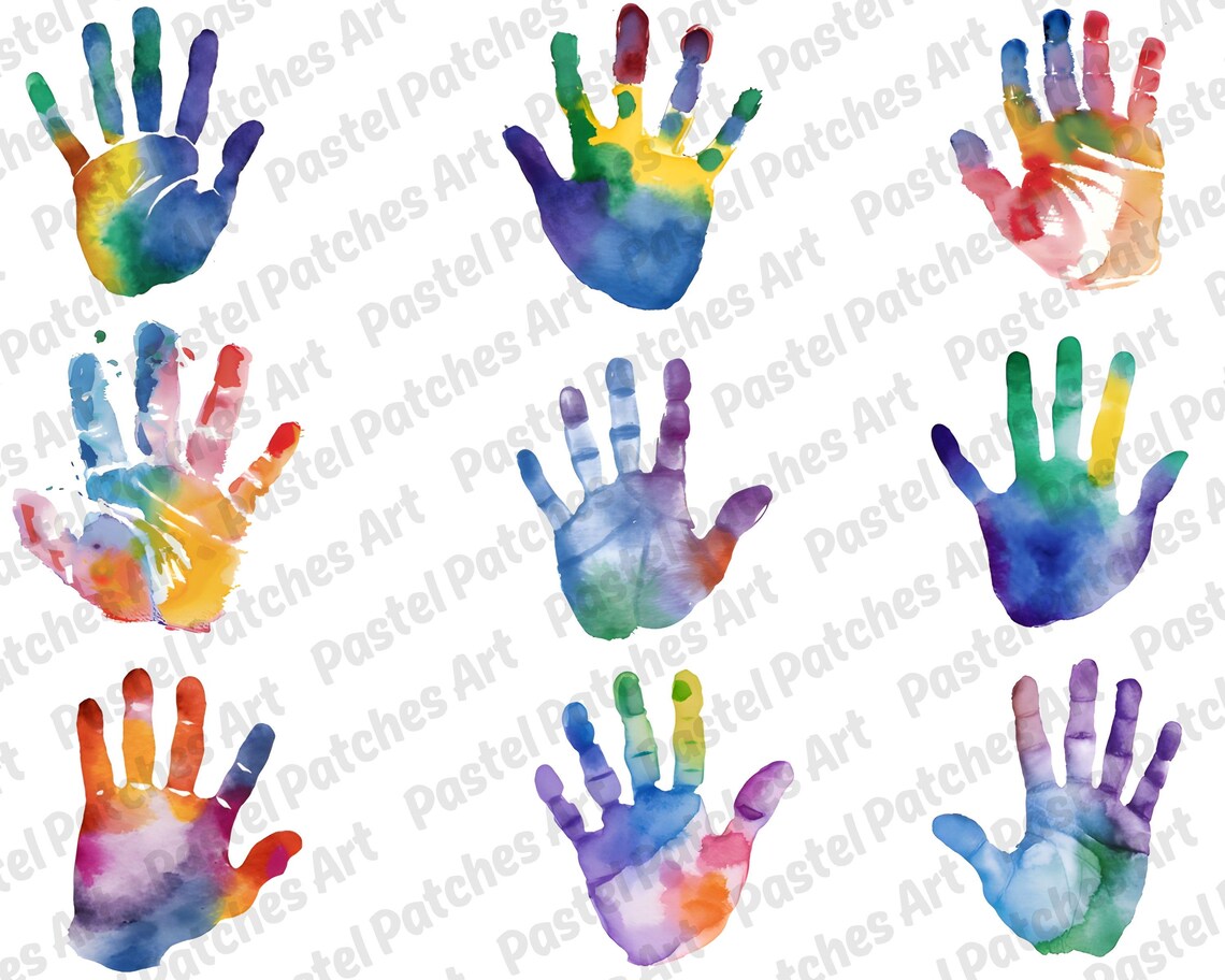 Watercolor Handprint Clipart, Painted Hand Prints, Kids Handprints PNG ...