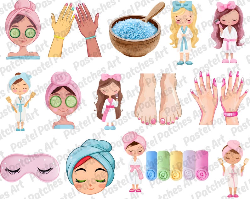 Spa Day Clipart, Self Care, Cute Spa Girl, Spa Birthday, Makeup Clipart ...