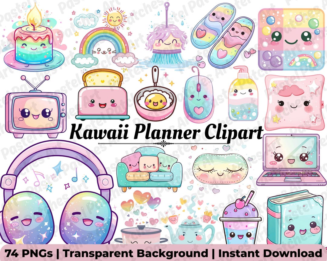 Kawaii Planner Clipart Bundle, Cute Digital Stickers for Goodnotes ...