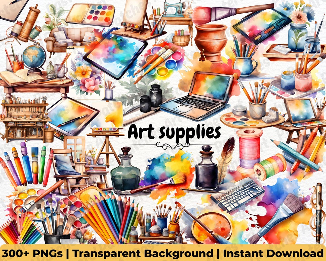 Art Supplies Clipart, Watercolor Paint Clipart, Artist Tools Clipart ...