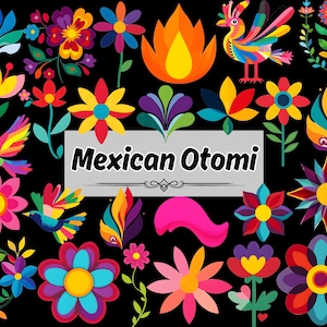 Otomi Mexican Clipart, Vibrant Fiesta Flowers, Otomi Animals Art ...